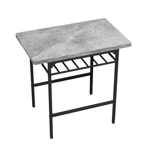 AnwickNomo Dining Table Set for 2, 3-Piece Bistro Table and Chairs Set, Breakfast Nook Table Set, Small Kitchen Table Set for 2, Dinette Set with Black Frame & Printed Gray Marble Finish (Gray)