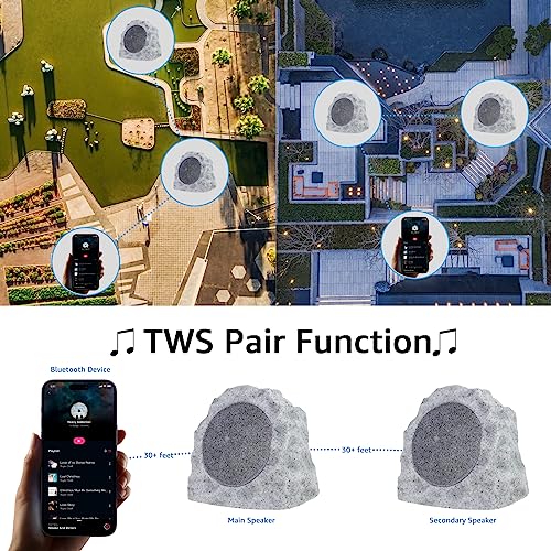 NiceBuy Rock Speakers Outdoor Waterproof Bluetooth Wireless Solar Powered Rock Speaker System Rechargeable with Lights&TWS Pair Function for Patio Outside Garden Deck Yard BBQ