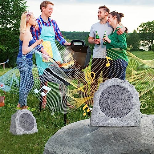 NiceBuy Rock Speakers Outdoor Waterproof Bluetooth Wireless Solar Powered Rock Speaker System Rechargeable with Lights&TWS Pair Function for Patio Outside Garden Deck Yard BBQ