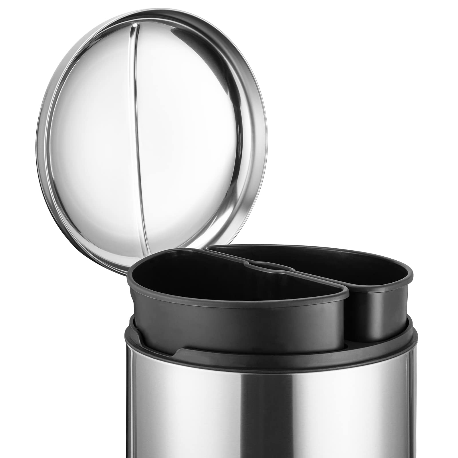GAOMON 8-Gallon Dual Trash Can, Stainless Steel Double Garbage Cans for Kitchen, Dual Compartment Trash Can with Bin for Home Office, Dual Trash Can 6or Recycling and Trash