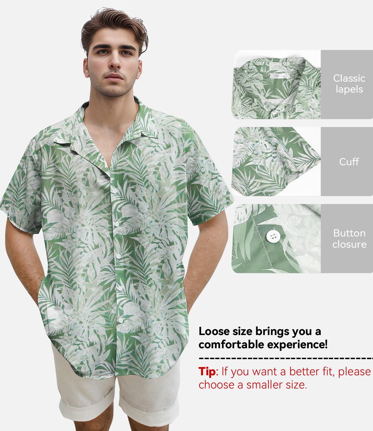 Yoimira Hawaiian Shirts for Men, Print Mens Casual Short Sleeve Button Down Shirts Floral Aloha Beach Shirt Light Green