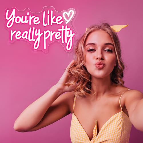Brochao You're Like Really Pretty Neon Sign LED Neon Light for Wall White Neon Signs for Bachelorette Party Birthday Engagement Party Wedding Decoration with Switch (16" x 11")