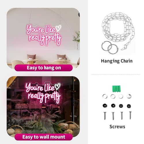 Brochao You're Like Really Pretty Neon Sign LED Neon Light for Wall White Neon Signs for Bachelorette Party Birthday Engagement Party Wedding Decoration with Switch (16" x 11")