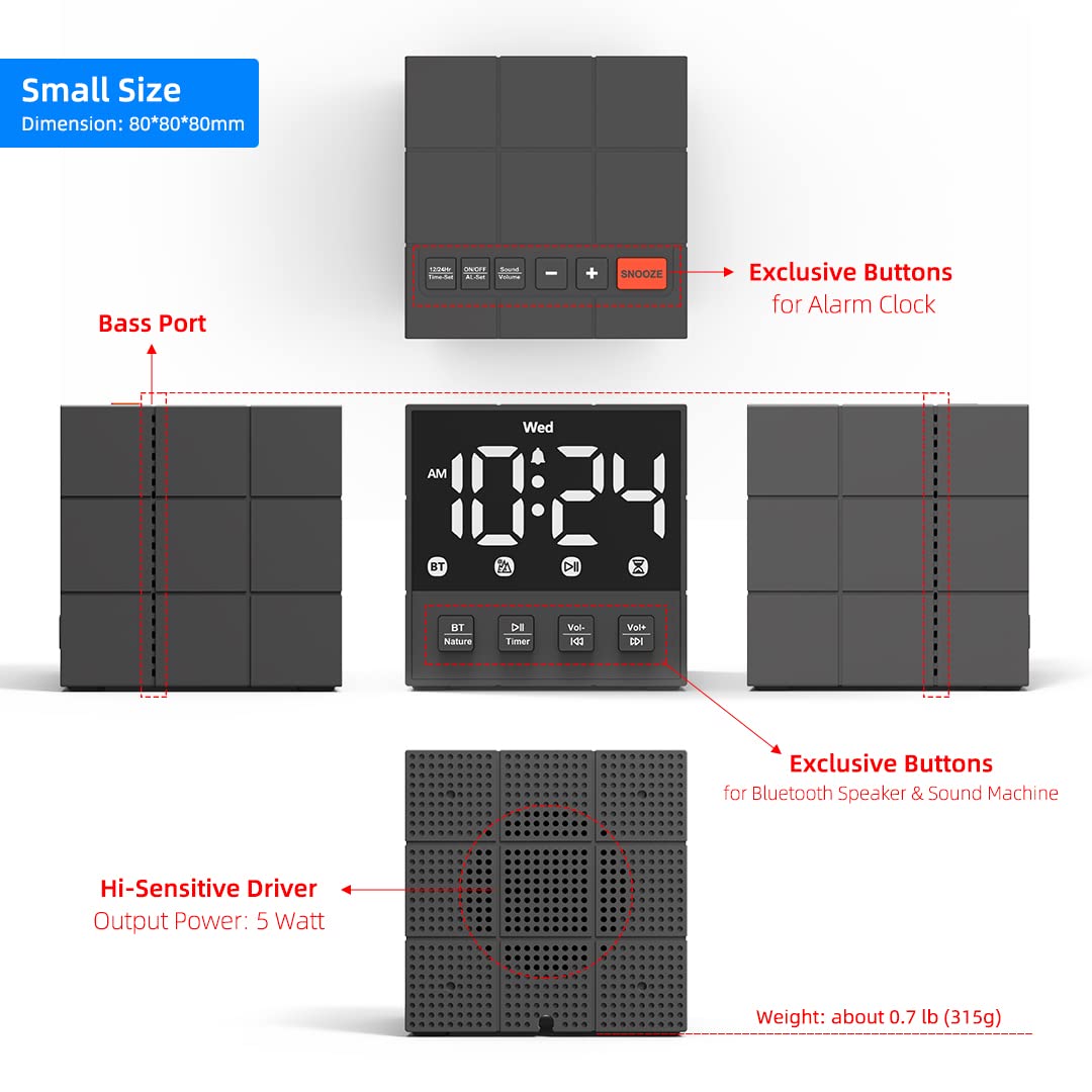 XKX Bluetooth Alarm Clock Speaker with 100dB Super Loud Alarm & 5W Hi-Fidelity Sound, Small LED Digital Clock for Bedroom, Great Gift Idea for Heavy Sleepers, Adults, Teens