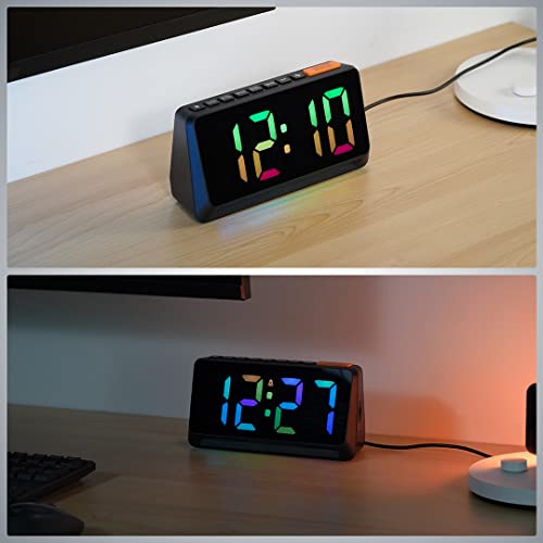 Super Loud Dual Alarm Clock with Ultrathin Bed Shaker, 99dB Loud Buzzer, Large RGB Rainbow Display, LED Night Light, USB Charger Port, Bedside Vibrating Alarm Clock for Heavy Sleepers, Adults, Bedroom