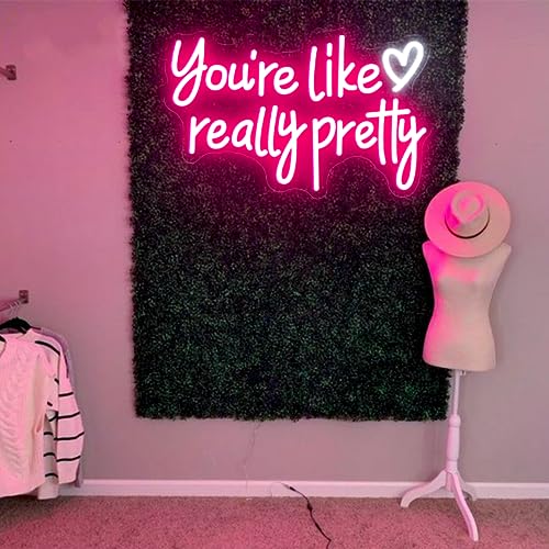 Brochao You're Like Really Pretty Neon Sign LED Neon Light for Wall White Neon Signs for Bachelorette Party Birthday Engagement Party Wedding Decoration with Switch (16" x 11")