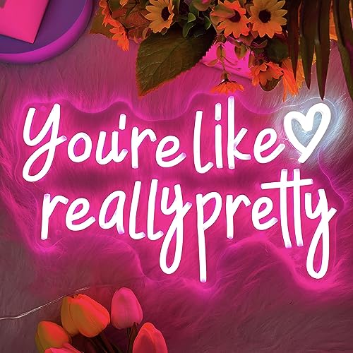 Brochao You're Like Really Pretty Neon Sign LED Neon Light for Wall White Neon Signs for Bachelorette Party Birthday Engagement Party Wedding Decoration with Switch (16" x 11")