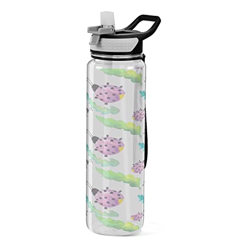 xigua Ladybug Water Bottle with Straw Lid,32 oz Leakproof Sport Water Bottle with Wide Handle for Gym,Cycling,School,Travel