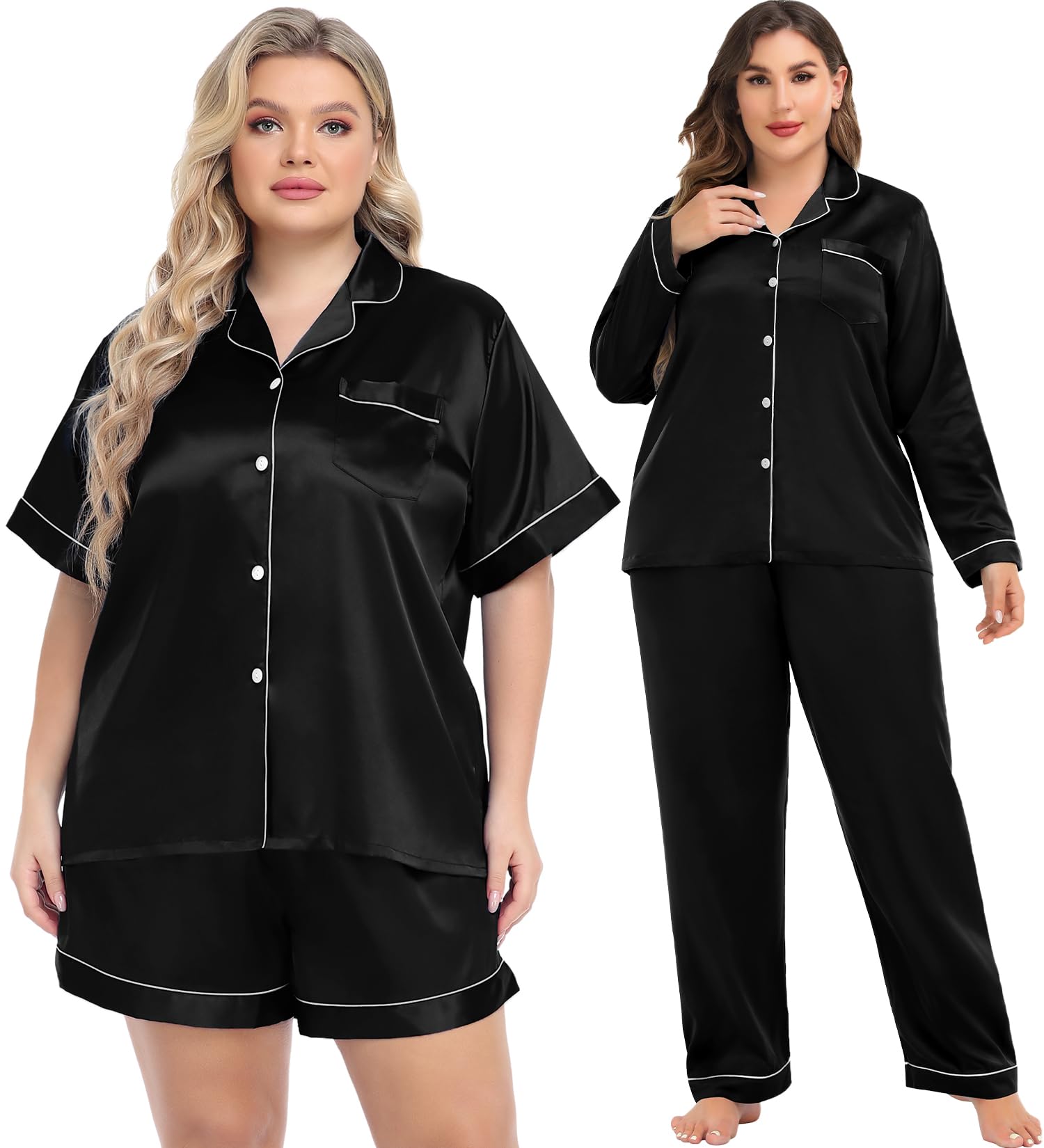 SWOMOG Pajamas Set Women’s Long Sleeve Sleepwear Soft Modal Classic Loungewear Pj Set Black