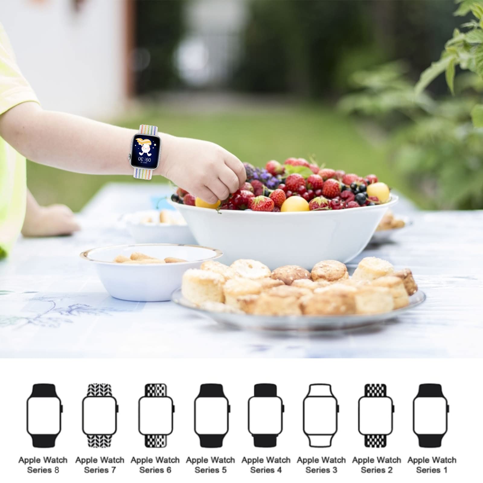 SMARTVIN for Kids Apple Watch Band,Compatible with Apple Watch Series 7/6/5/4/3/2/1/SE 38mm 40mm 41mm,Breathable Soft Nylon Loop Sport Replacement Strap for Boy Girl Small Wrist.