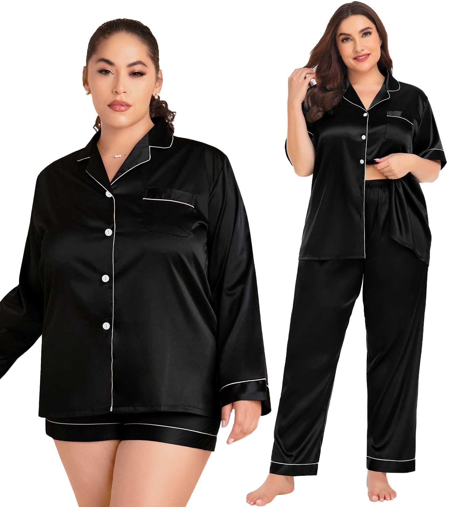 SWOMOG Pajamas Set Women’s Long Sleeve Sleepwear Soft Modal Classic Loungewear Pj Set Black