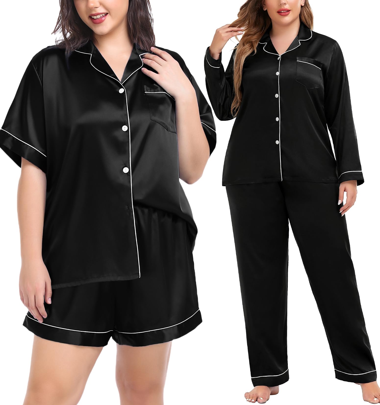 SWOMOG Pajamas Set Womenâs Long Sleeve Sleepwear Soft Modal Classic Loungewear Pj Set Black