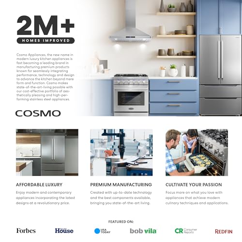 COSMO COS-KS6U30 30 in. Haven Collection 500 CFM Ducted Under Cabinet Range Hood, Touch Controls, LED Lights, Stainless Steel, 30 inch