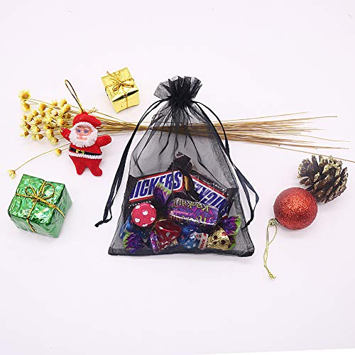 HRX Package Black Organza Bags 5x7 inch 100pcs, Mesh Candy Bags Jewelry Pouches Drawstring Empty Sachet for Present Wedding Giveaways
