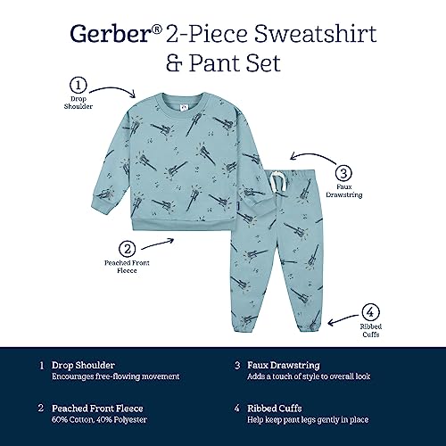 Gerber Baby Boys Toddler 2-Piece Fleece Sweatshirt and Jogger Set, Teal Guitars, 3T