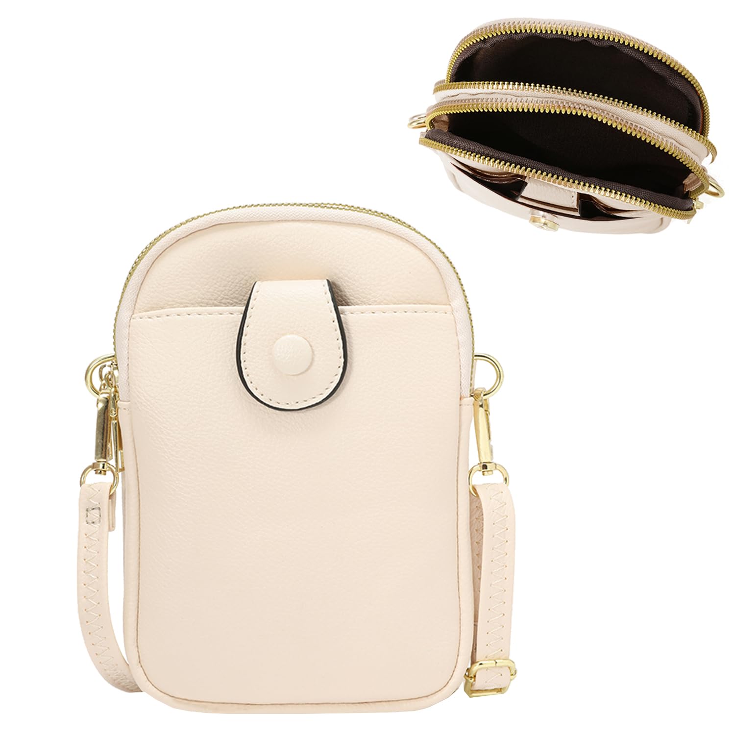 Sunwel Fashion Triple Pockets Lightweight Cell Phone Small Purse Travel Crossbody Bag with Zipper Phone Holder for Women Girls (white)