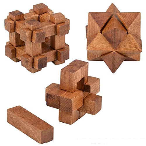 Mini Wooden Brain Teaser 3-D Puzzles 1.75β β 8 pk - Party Favors, Stocking Stuffers, Goody Bags, Classroom Prizes