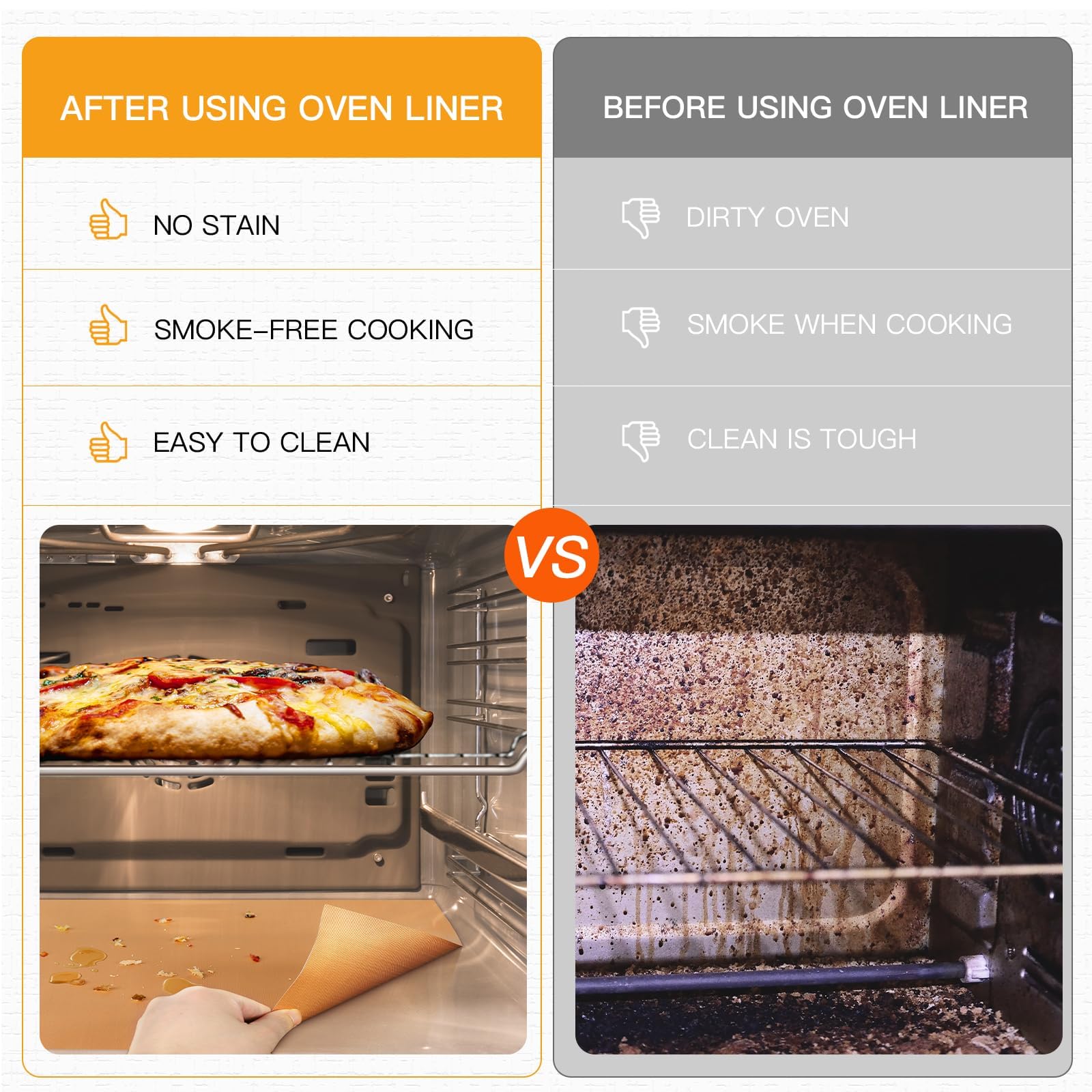 SKYBD 2 Pack Oven Liners for Bottom of Oven, Reusable - Heavy Duty Non-stick Teflon Mats 16"x 24", Easy to Clean - Electric Gas Oven Floor Protector Liner -Reduce Food Spills and Stuck (Copper, 2)