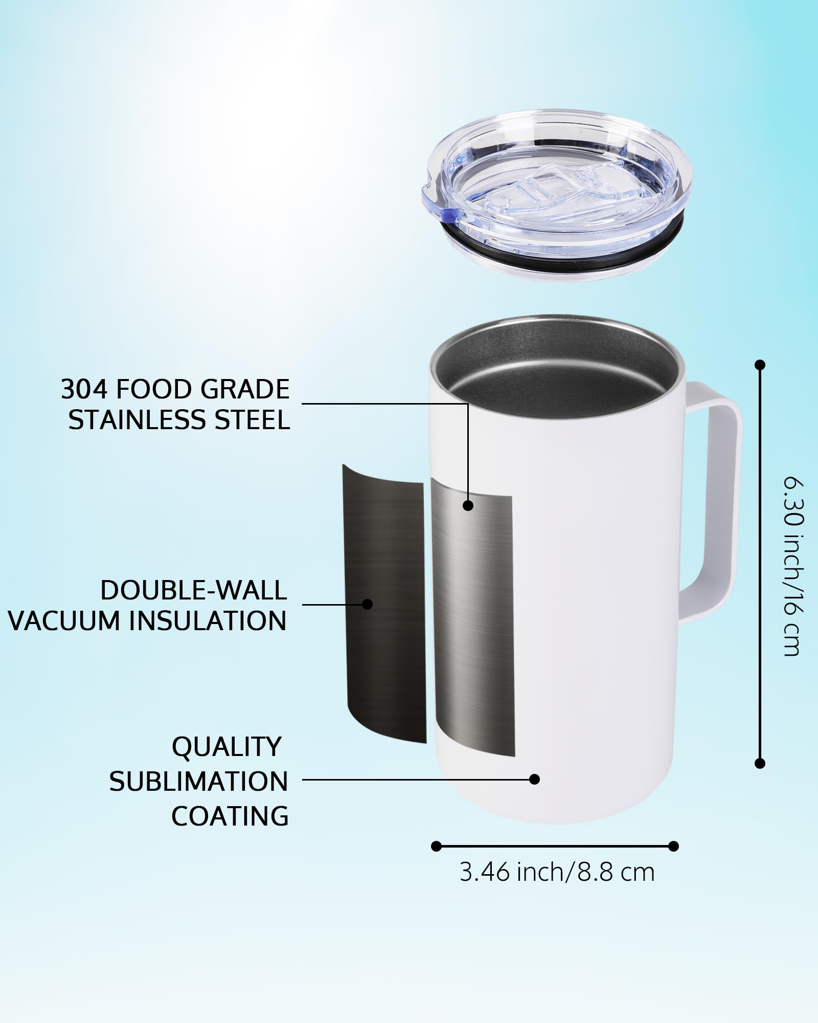 OFFNOVA 20oz Sublimation Tumblers with Handle, 4 Pack Sublimation Coffee Mugs with Lid, Stainless Steel Coffee Tumbler Travel Mug for Cold Hot Drinks