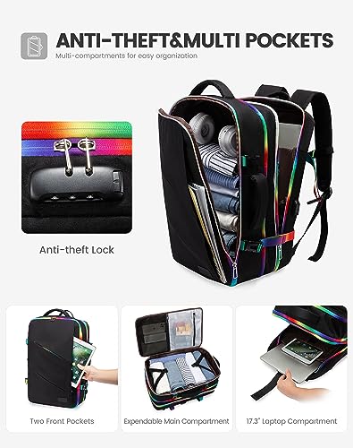LOVEVOOK Travel Backpack for Men & Women, 40L Carry On Backpack Flight Approved, Expandable Anti-Theft Waterproof Backpack, Personal Item Bag with Laptop Compartment, USB Port, Black