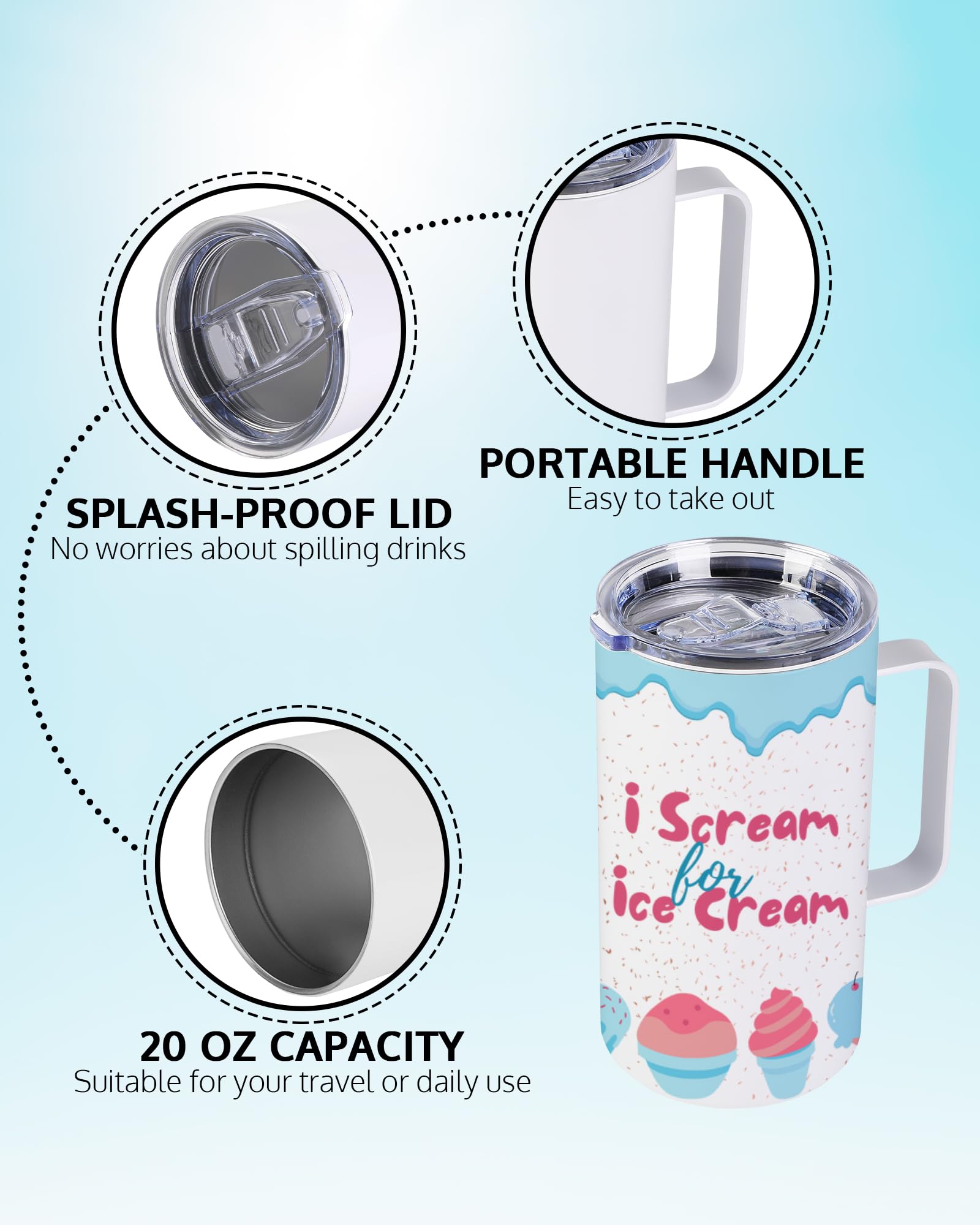 OFFNOVA 20oz Sublimation Tumblers with Handle, 4 Pack Sublimation Coffee Mugs with Lid, Stainless Steel Coffee Tumbler Travel Mug for Cold Hot Drinks