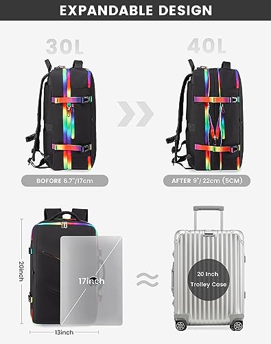 LOVEVOOK Travel Backpack for Men & Women, 40L Carry On Backpack Flight Approved, Expandable Anti-Theft Waterproof Backpack, Personal Item Bag with Laptop Compartment, USB Port, Black
