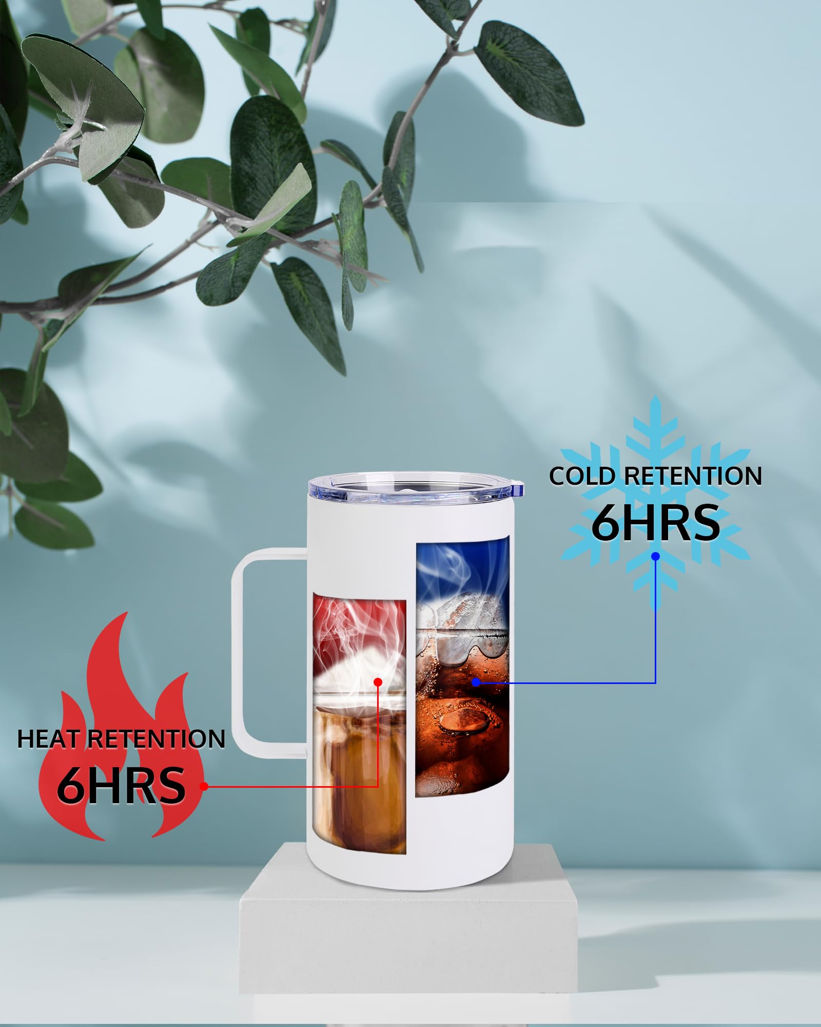 OFFNOVA 20oz Sublimation Tumblers with Handle, 4 Pack Sublimation Coffee Mugs with Lid, Stainless Steel Coffee Tumbler Travel Mug for Cold Hot Drinks