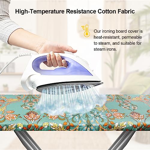 PHILORN Ironing Board Cover and Pad, Resist Scorching and Staining, 15x54 Inch Thick Padding Ironing Board Covers, Elasti Edges, 2 Fasteners and 1 Protective Scorch Mesh Cloth - Retro Pattern