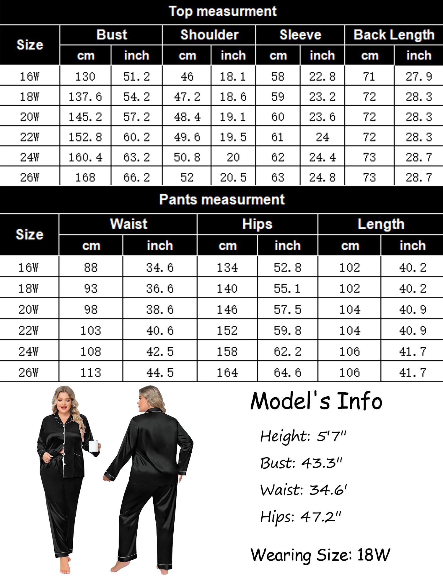 SWOMOG Women Plus Size Long Sleeve Pajamas Silk Satin Pajama Sets Button Down Sleepwear Pjs Loungewear with Pockets Black
