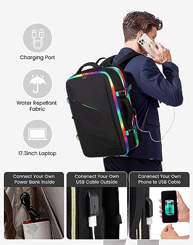 LOVEVOOK Travel Backpack for Men & Women, 40L Carry On Backpack Flight Approved, Expandable Anti-Theft Waterproof Backpack, Personal Item Bag with Laptop Compartment, USB Port, Black