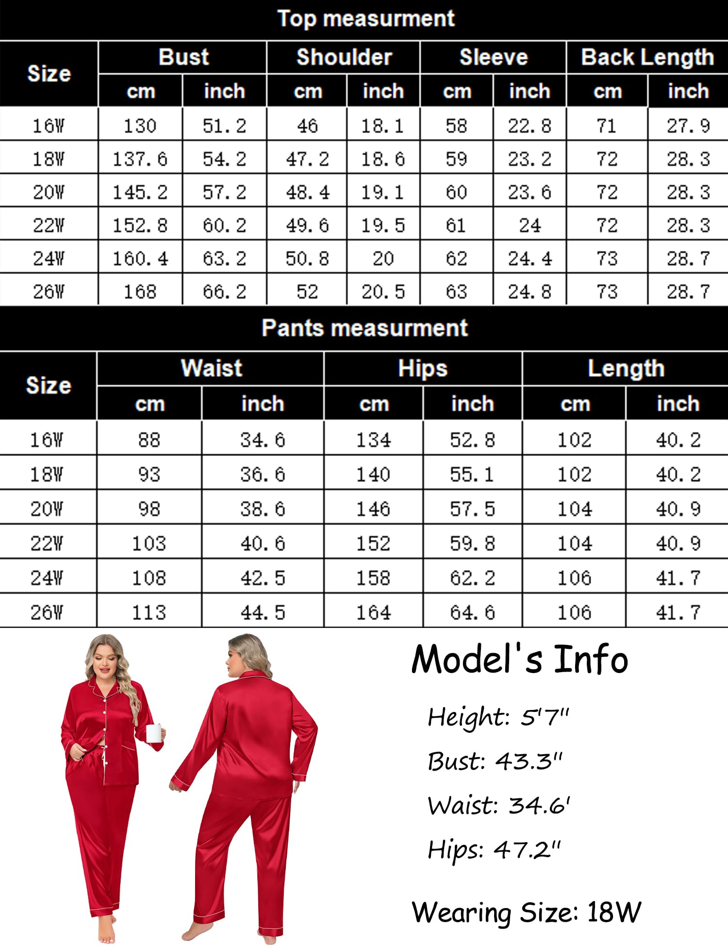 SWOMOG Women Plus Size Long Sleeve Pajamas Silk Satin Pajama Sets Button Down Sleepwear Pjs Loungewear with Pockets Red Apple