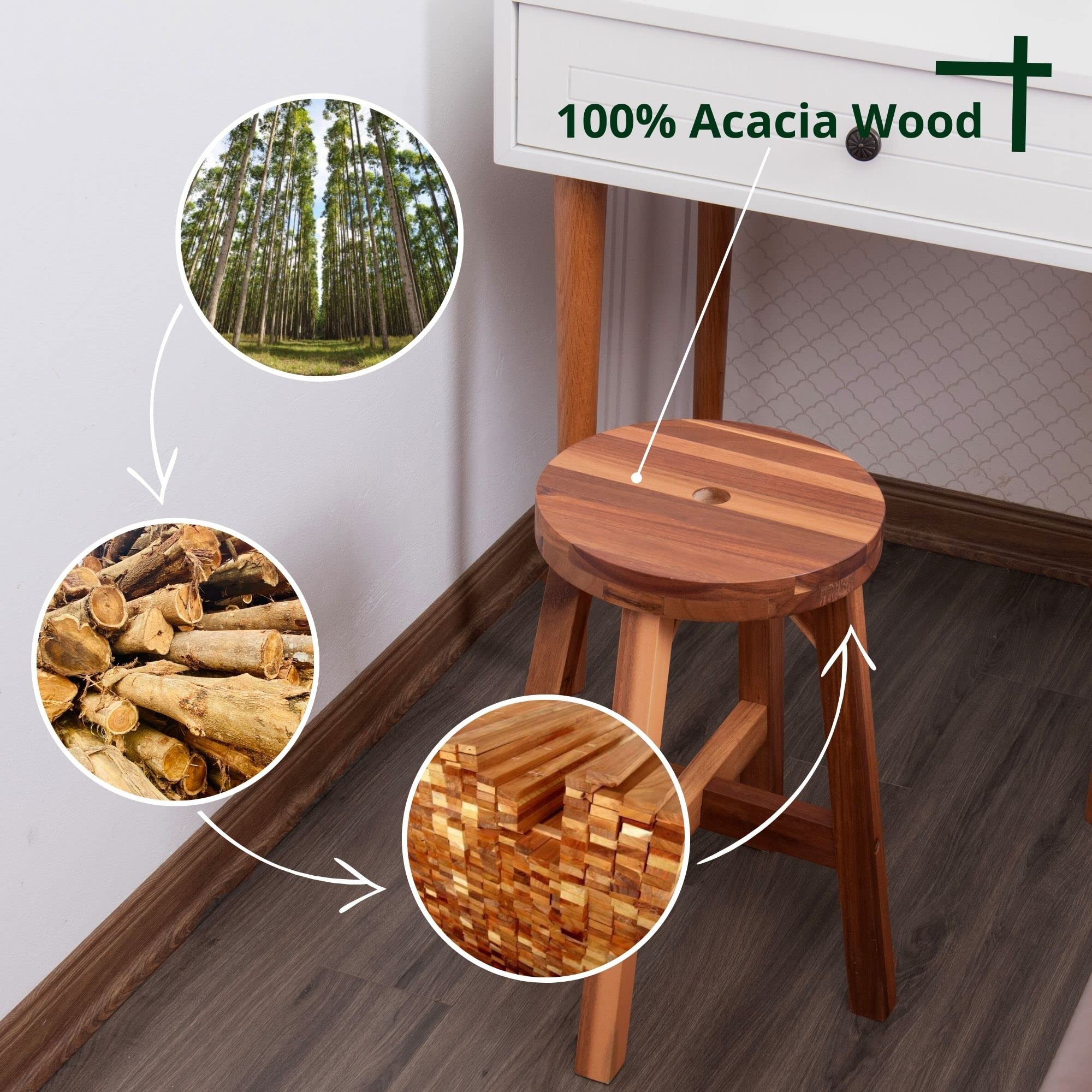 Tomile Acacia Wood Stool Round Top Chairs Best Ideas End Tables for Sofas Sub-Stool for Living Room Bedside Strong Weight Capacity Upto 350 LBS, Natural Color