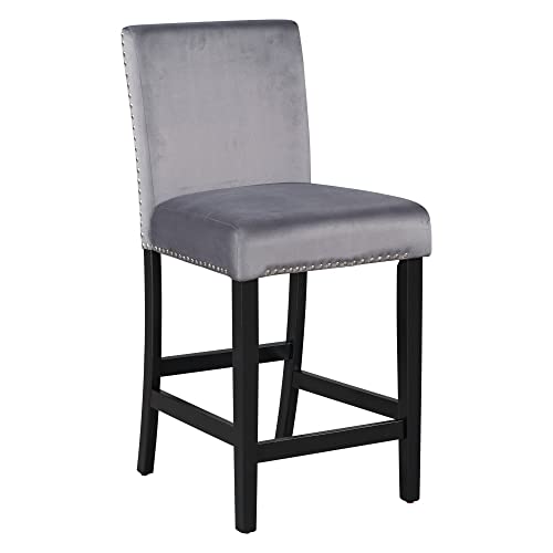Dining Table Set of 5, Kitchen Chairs Table Set with 1 Faux Marble Dining Rectangular Table & 4 Velvet Upholstered-Seat Dining Chairs, Counter Height Chairs Table Set for Dinette Living Room, Gray