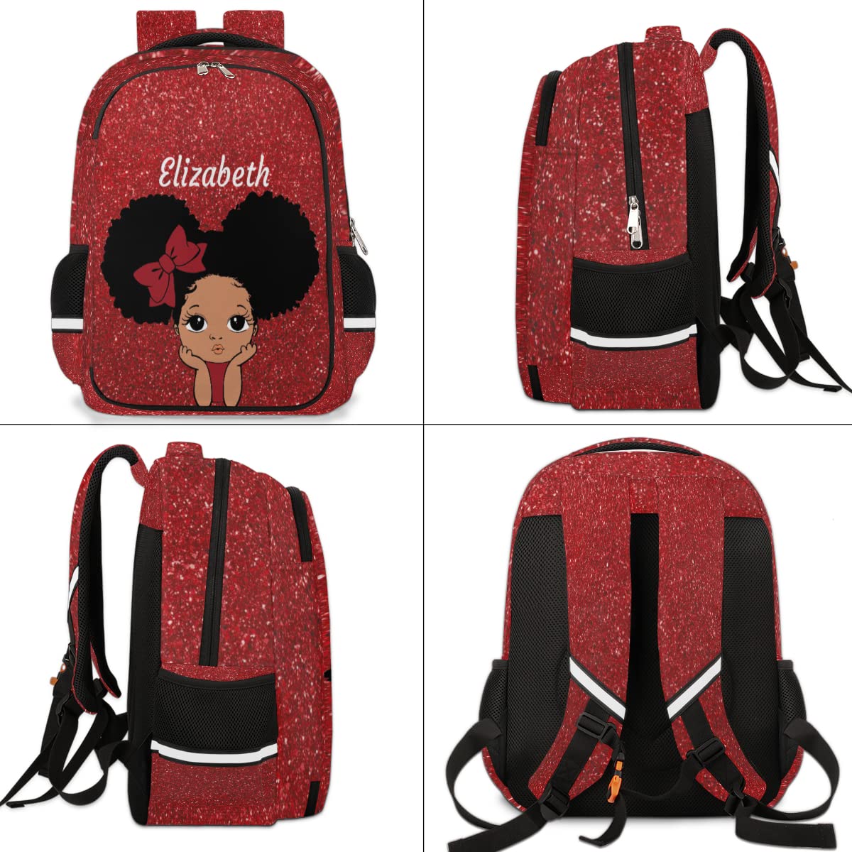 RIRIX Personalized Kids Backpack Custom Backpack Schoolbag Children Bookbag for Boys & Girls Red Glitter Princess