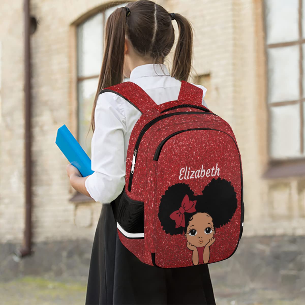 RIRIX Personalized Kids Backpack Custom Backpack Schoolbag Children Bookbag for Boys & Girls Red Glitter Princess