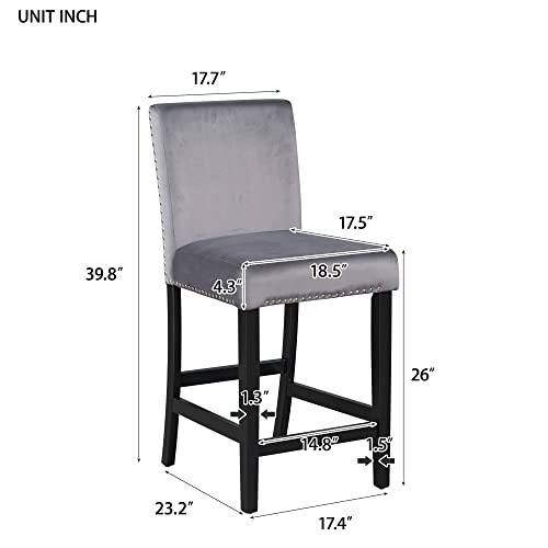 Dining Table Set of 5, Kitchen Chairs Table Set with 1 Faux Marble Dining Rectangular Table & 4 Velvet Upholstered-Seat Dining Chairs, Counter Height Chairs Table Set for Dinette Living Room, Gray