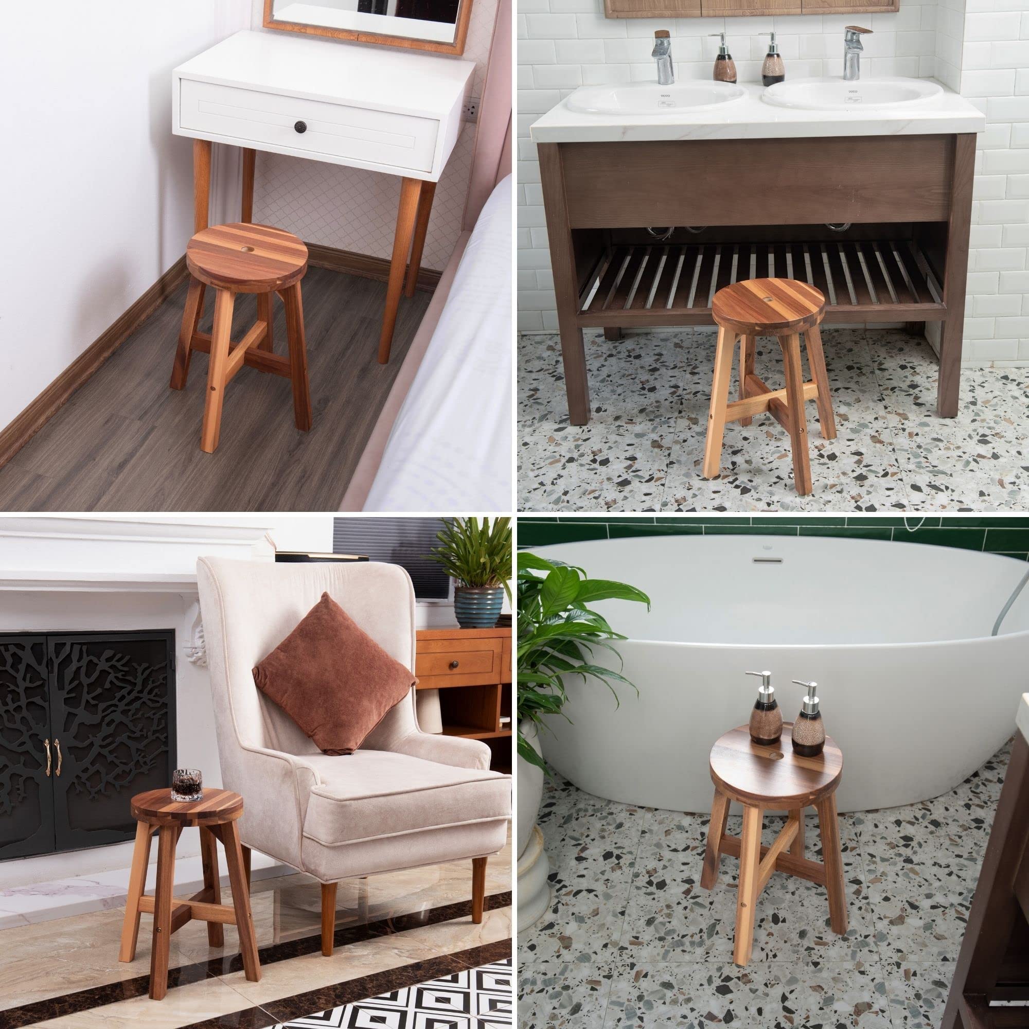 Tomile Acacia Wood Stool Round Top Chairs Best Ideas End Tables for Sofas Sub-Stool for Living Room Bedside Strong Weight Capacity Upto 350 LBS, Natural Color