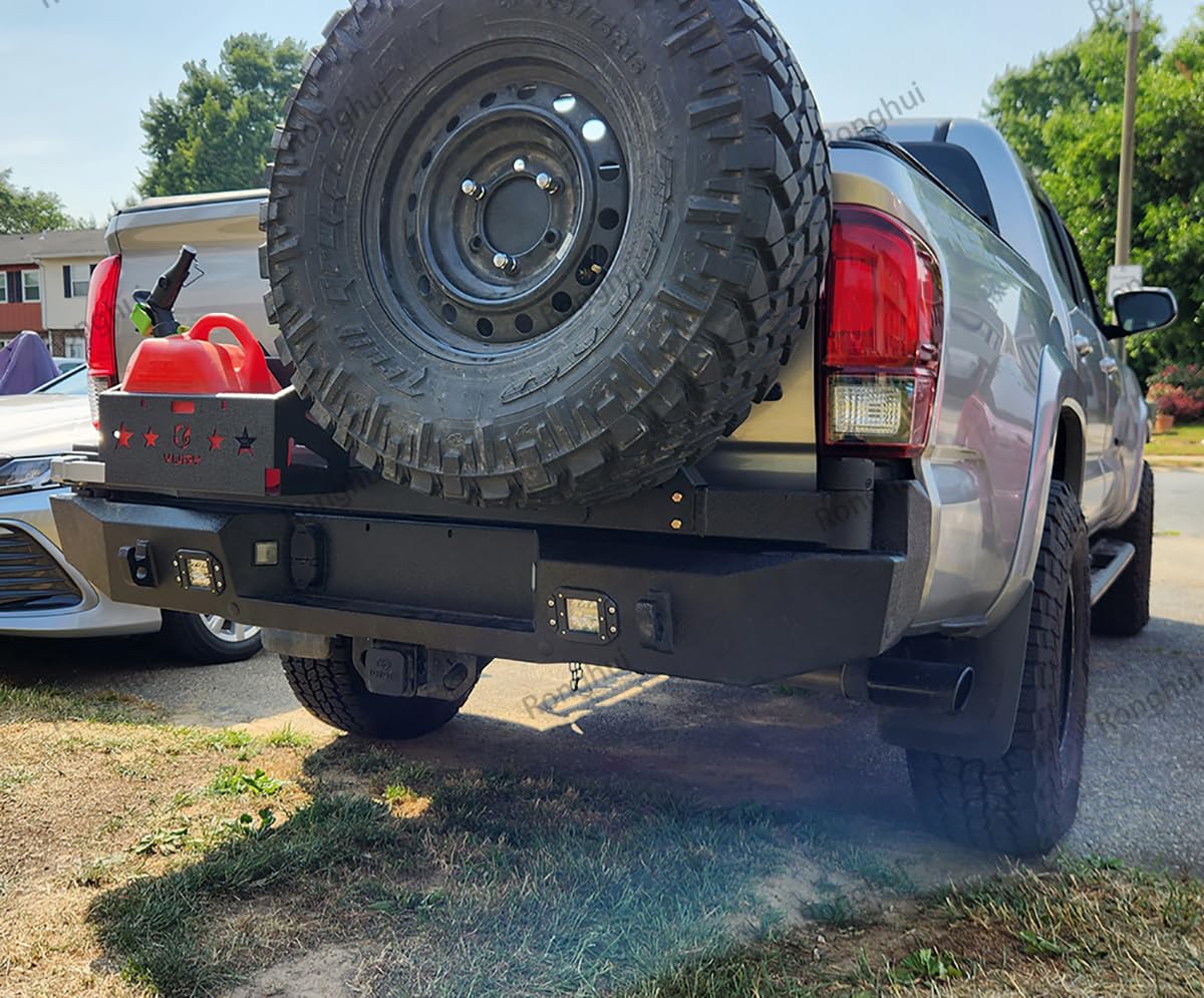 Ronghui Compatible with 2016-2023 3rd Gen Tacoma Rear Bumper with LED Lights and D-Rings and Tire Carrier