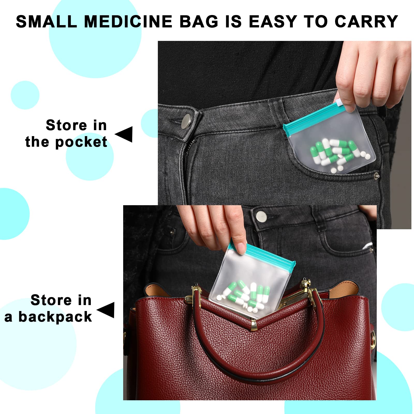 24 Pieces Pill Pouch Bags Reusable Zippered Pill Bags Small Portable Pill Baggies Reusable Pill Storage Pouch Bags Translucent Plastic Pill Packets with Slide Lock for Medicines Small Items