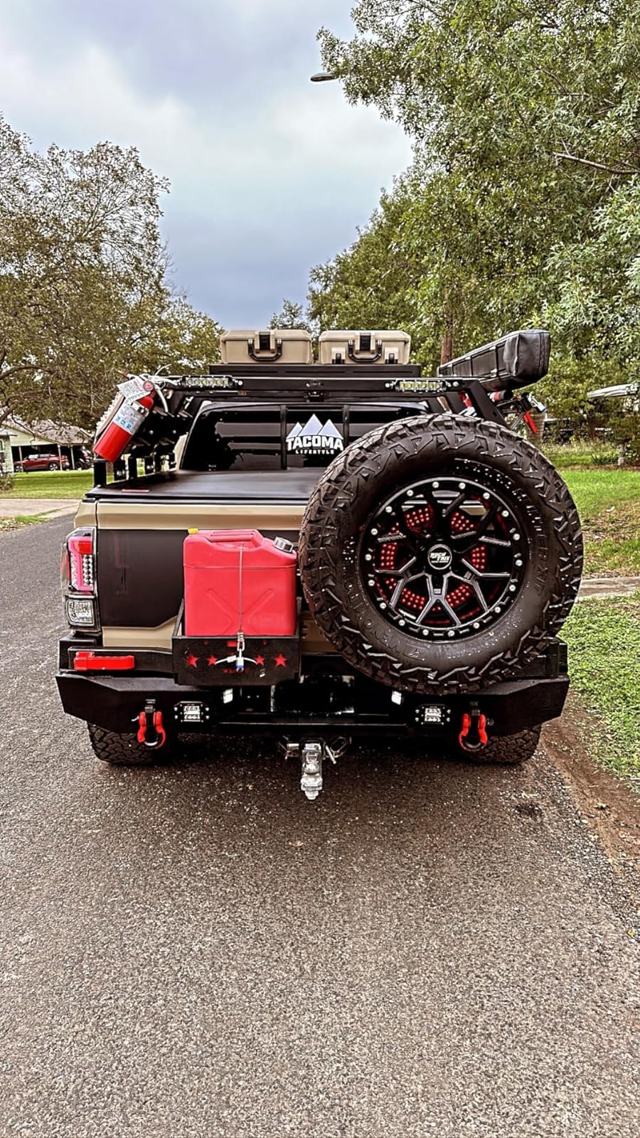 Ronghui Compatible with 2016-2023 3rd Gen Tacoma Rear Bumper with LED Lights and D-Rings and Tire Carrier