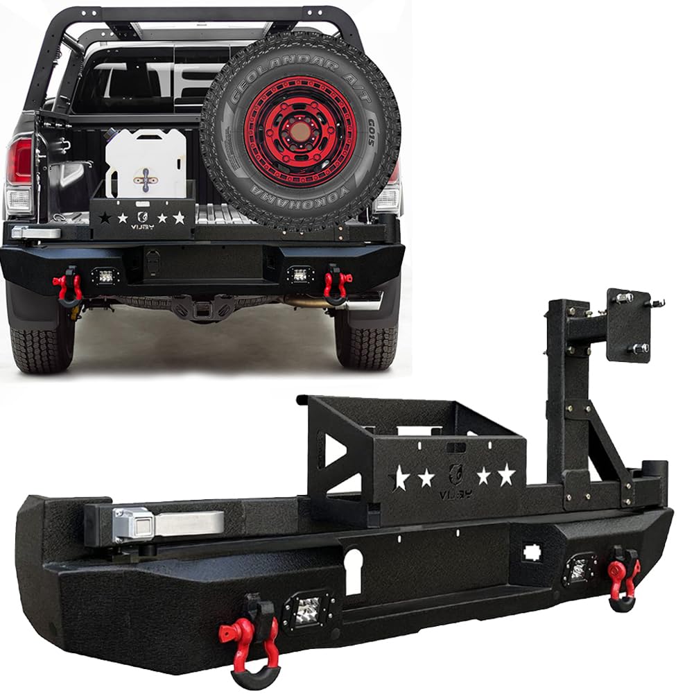 Ronghui Compatible with 2016-2023 3rd Gen Tacoma Rear Bumper with LED Lights and D-Rings and Tire Carrier