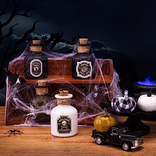 Halloween Decorations Indoor - Halloween Tiered Tray Decor - 3 pcs Glass Potion Bottles with 6pcs Stickers - Black and White Apothecary Bottles - Halloween Decorations for Party Home Table Kitchen