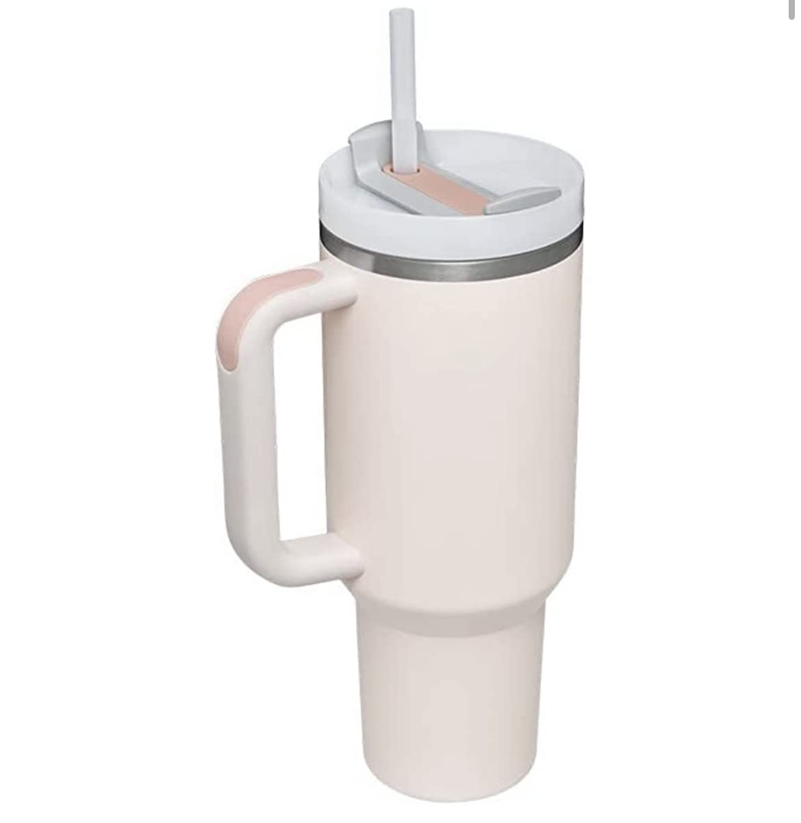 Budget Friendly Quencher Stainless Steel Reusable Vacuum Insulated 40 oz Tumbler with Leak Resistant Lid, Handle and Straw for Water, Iced Tea or Coffee… (Rose Quartz)