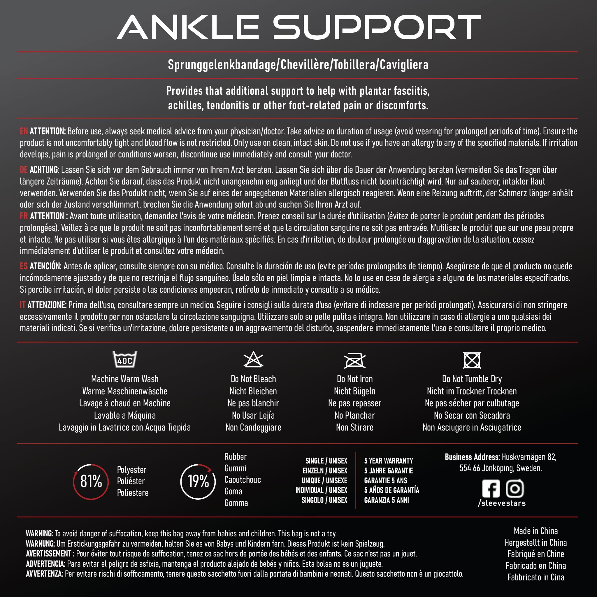 Sleeve Stars Ankle Brace for Sprained Ankle, Plantar Fasciitis Relief Ankle Support for Men and Women, Ankle Compression Sleeve w/ Strap (Single/Baby Pink)