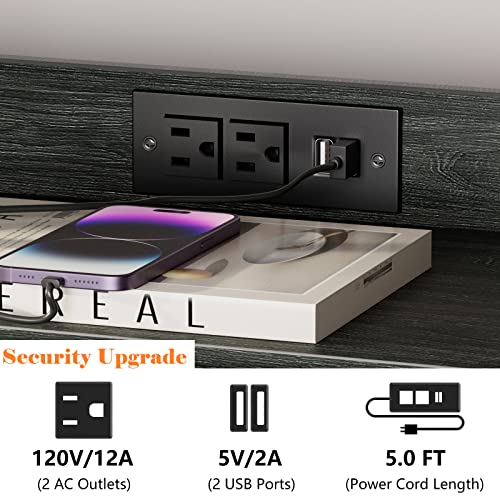 Furnulem Nightstand with Charging Station, Wide Bedside Tables with USB Ports & Power Outlets, 3 Drawer Side Table with Storage Shelf for Bedroom, Living Room, End Table, Black Oak