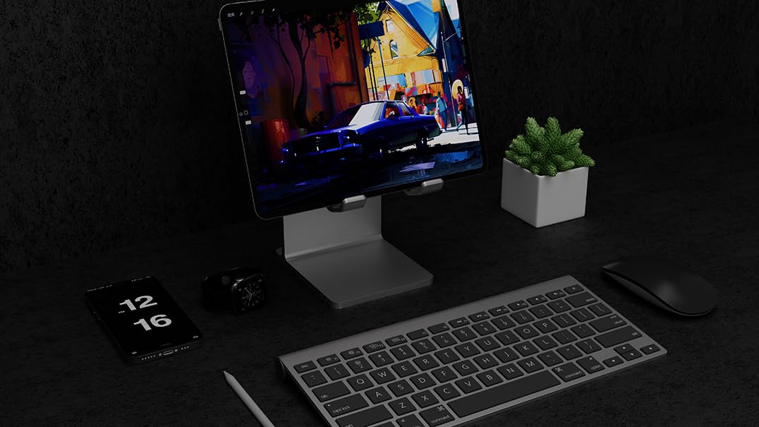 DREWCHAN Stand Holder for Desk Adjustable Aluminum Stand Holder Unversal Cell Phone Dock Home Office Desk Accessories Compatible with iPad Pro 11, 12.9/iPad 10.9 10th; Surface Pro (Grey)