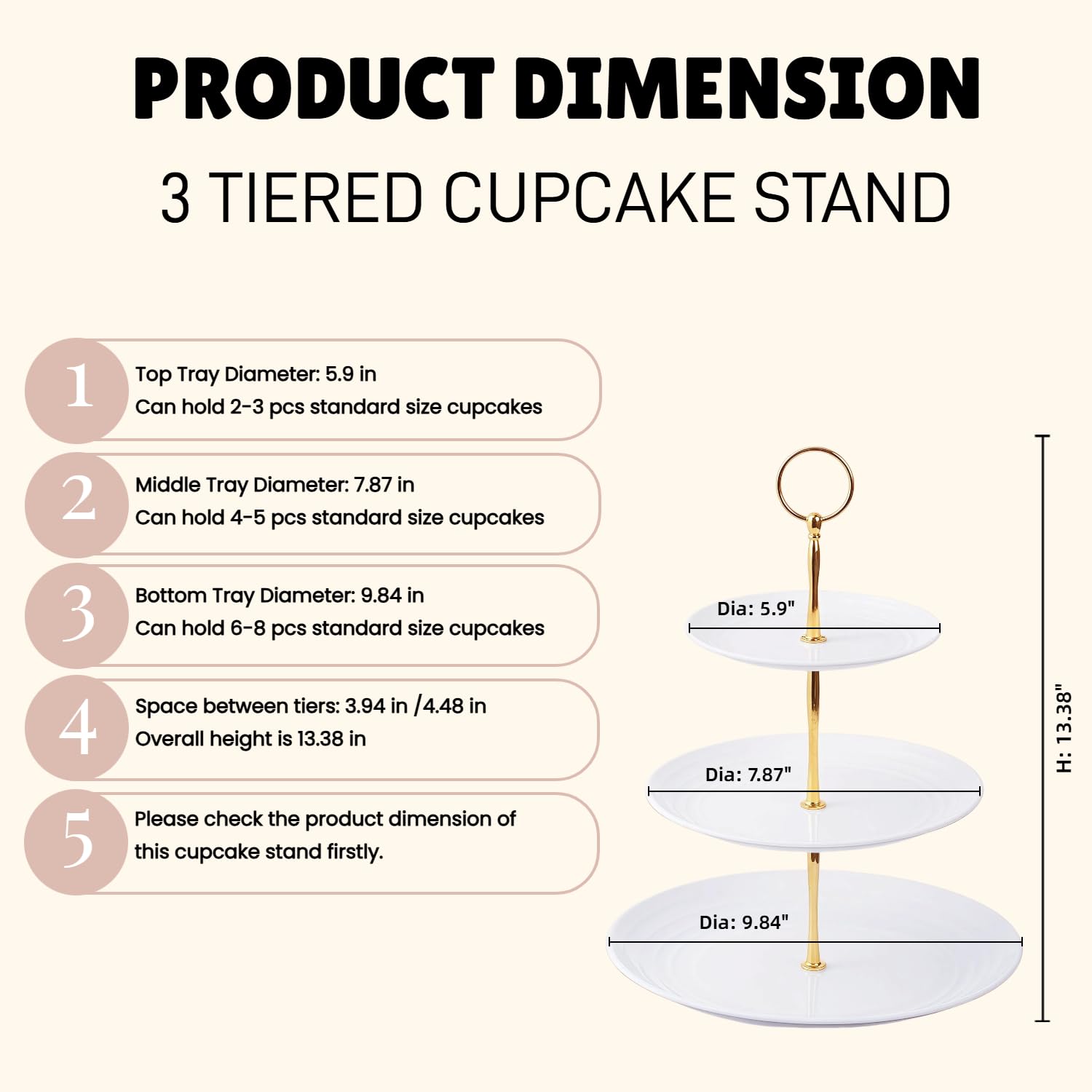 RAUVOLFIA 2 Pack Small Dessert Cupcake Stand, 3 Tier Cup Cake Holder Tower for Tea Party/Birthday/Wedding, Plastic Tiered Serving Tray (Gold Metal Rod)