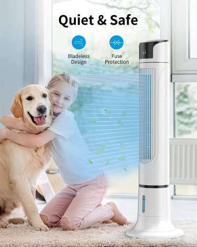 Evaporative Air Cooler, 45" Tower Fans that Blow Cold Air Cooling Fan with 90° Oscillating, Touch and Remote Control, 3 Mode / 3 Speeds, 5L Water Tank, 15H Timer, 2 Ice Boxes Fan for Bed Room Office