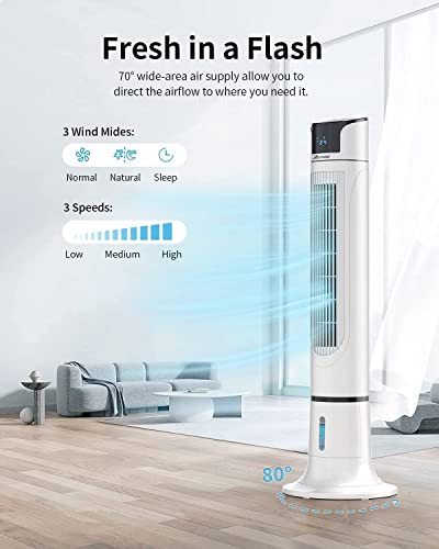 Evaporative Air Cooler, 45" Tower Fans that Blow Cold Air Cooling Fan with 90° Oscillating, Touch and Remote Control, 3 Mode / 3 Speeds, 5L Water Tank, 15H Timer, 2 Ice Boxes Fan for Bed Room Office