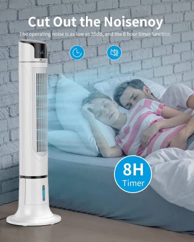 Evaporative Air Cooler, 45" Tower Fans that Blow Cold Air Cooling Fan with 90° Oscillating, Touch and Remote Control, 3 Mode / 3 Speeds, 5L Water Tank, 15H Timer, 2 Ice Boxes Fan for Bed Room Office